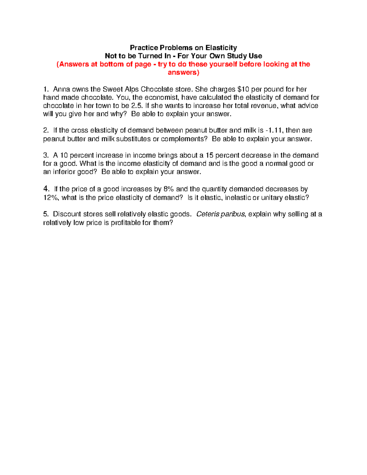 Practice Problems on Elasticity - Warning: TT: undefined function: 32 Practice Problems on - Studocu