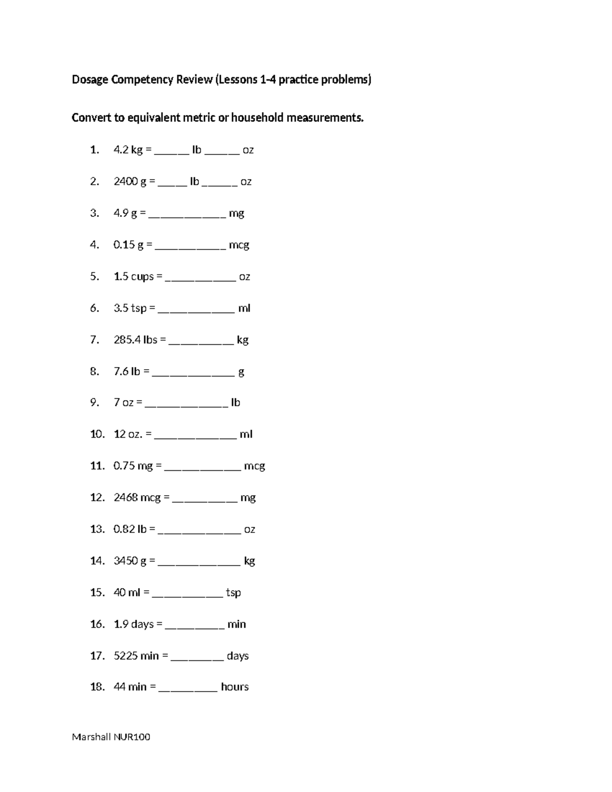 Dosage Comp Review Conversions and Oral, Parenteral, IV and Peds ...