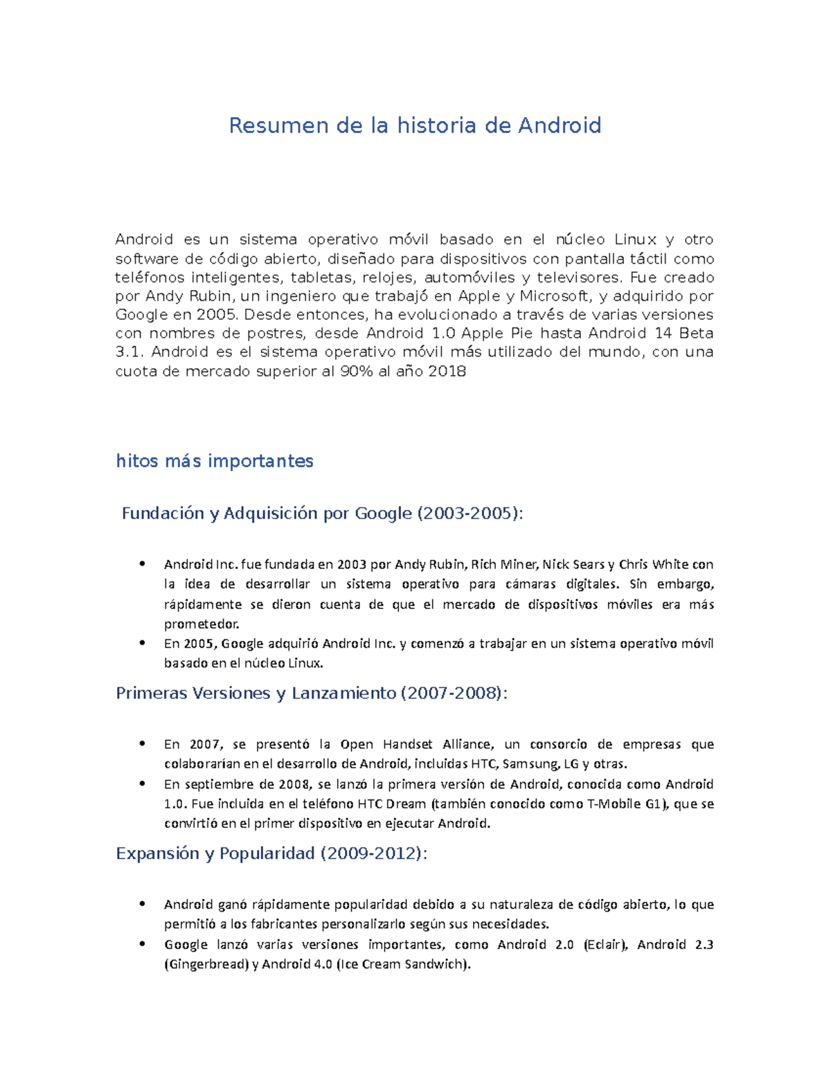 Resumen de la historia de Android - Resumen de la historia de Android ...
