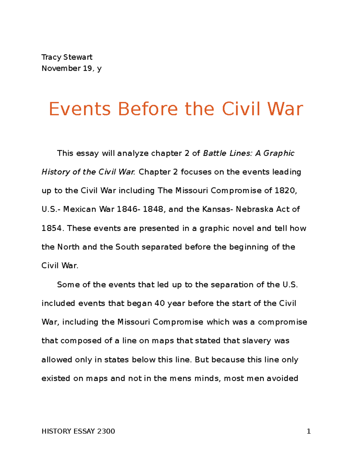Events Before Civil War - Tracy Stewart November 19, y Events Before ...
