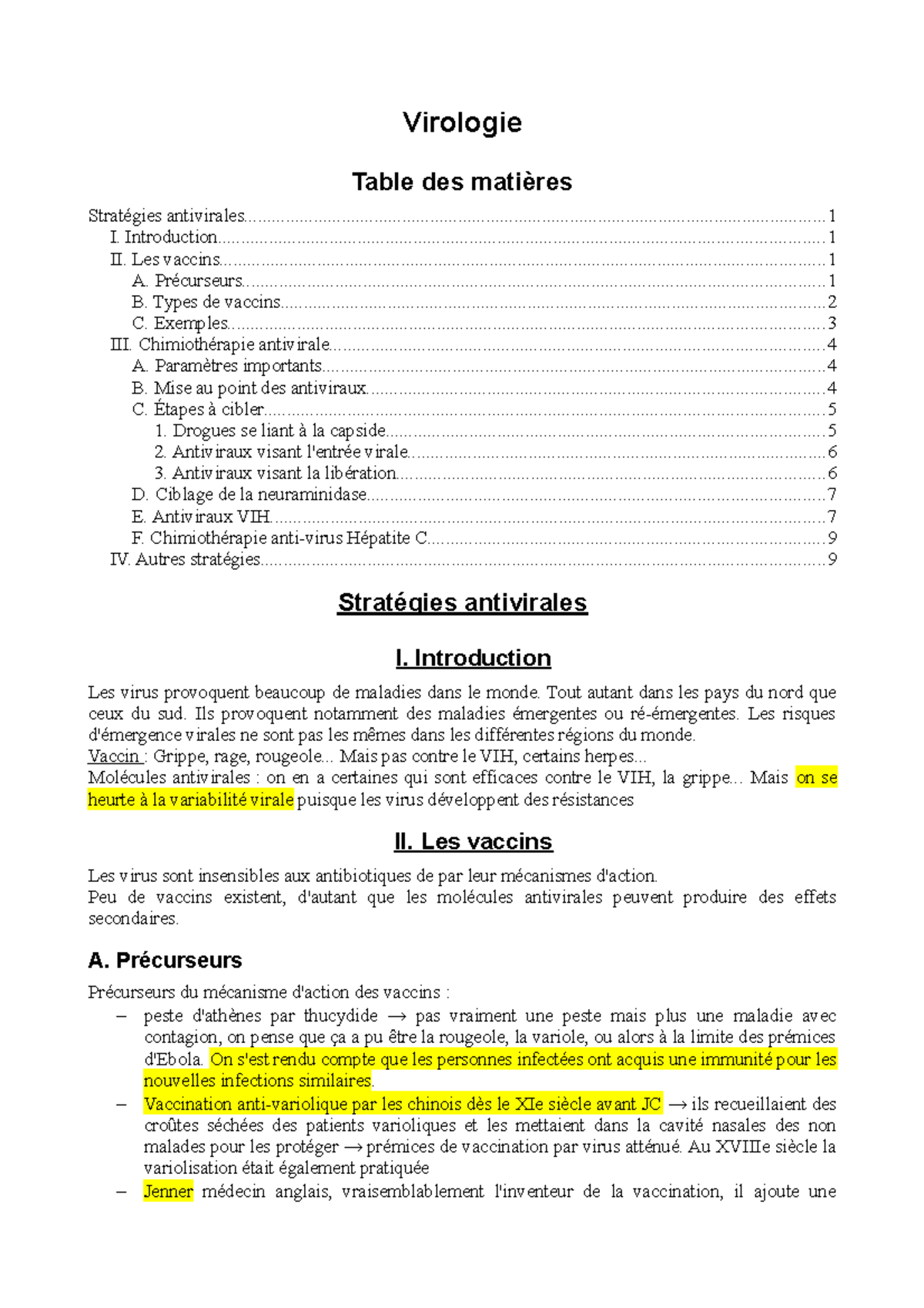 Viro - 5. Stratégies antivirales - Virologie Table des matières ...