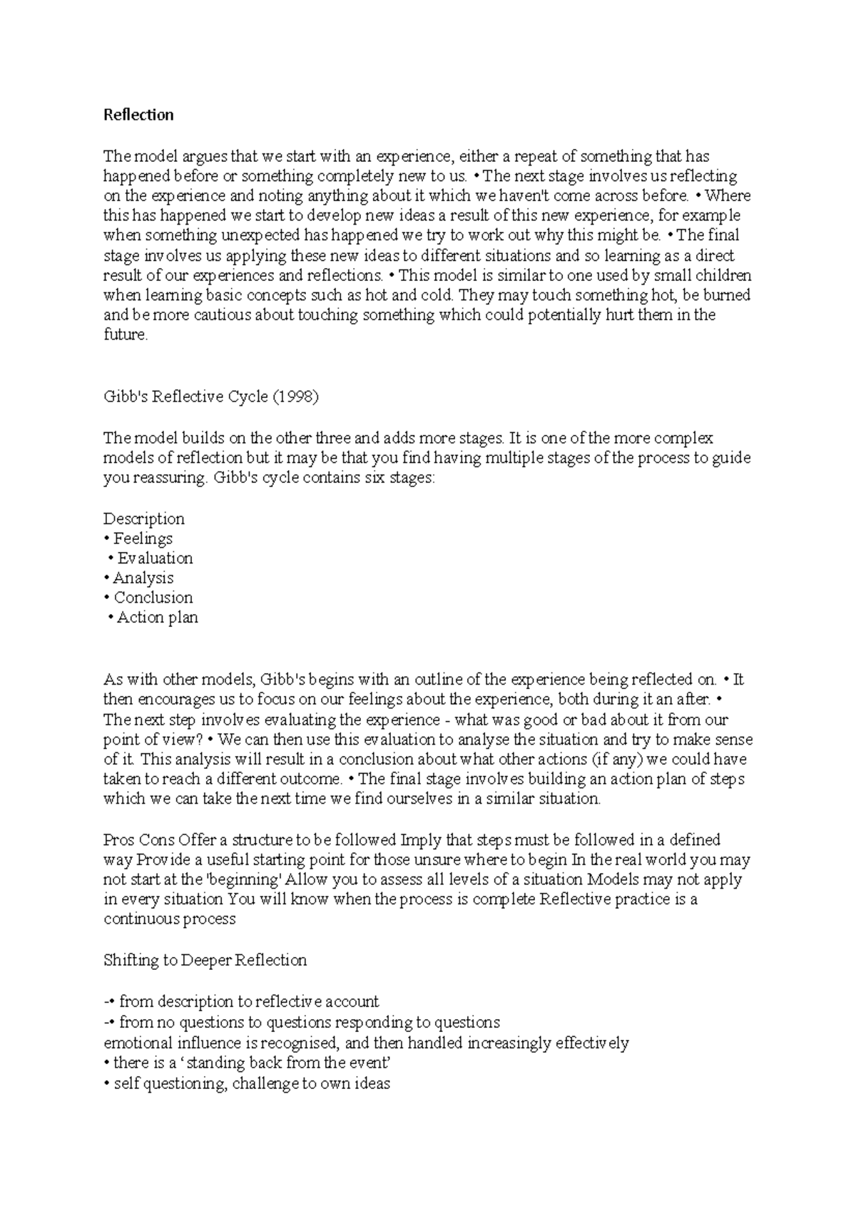 Reflection 2 - Reflection The model argues that we start with an ...