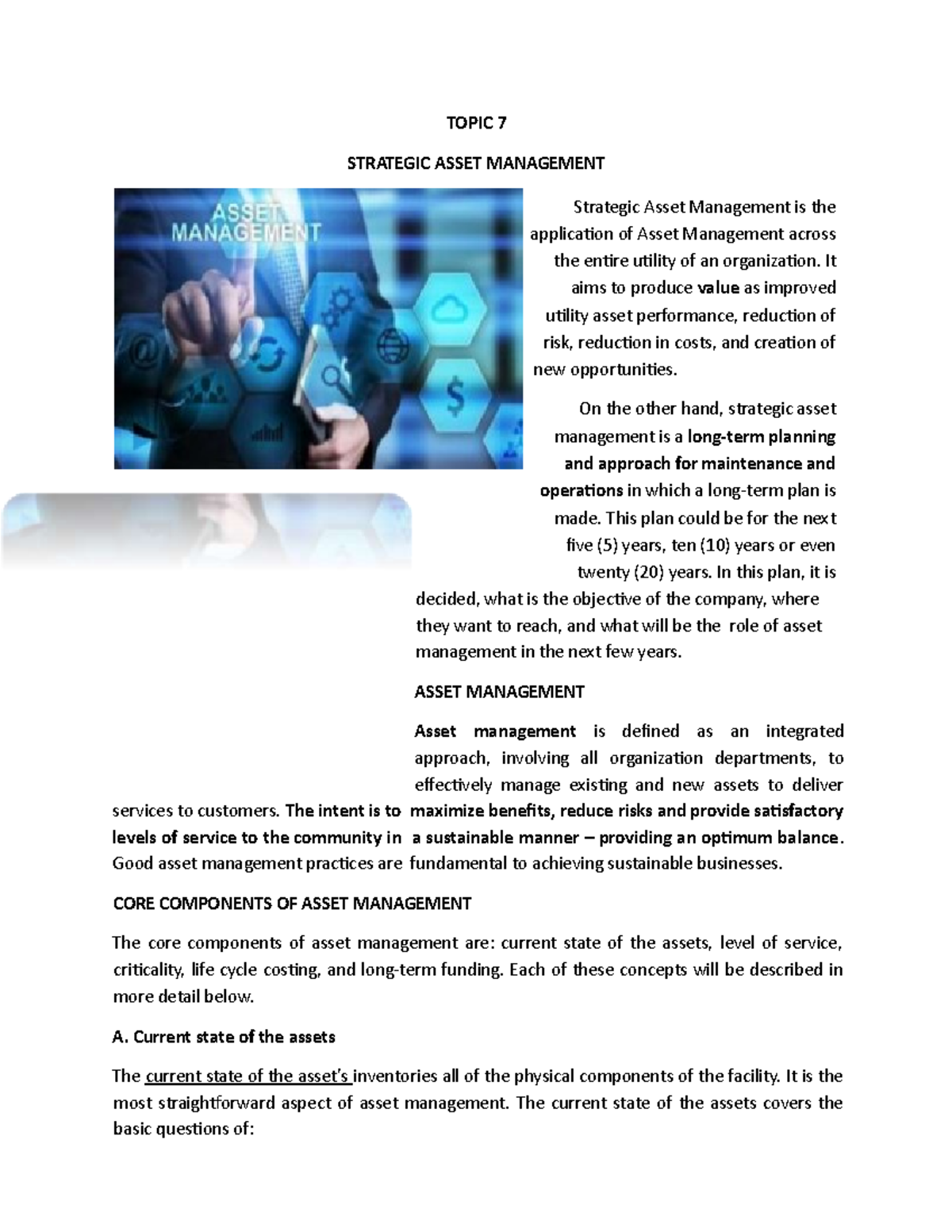 Strategic Asset Management - TOPIC 7 STRATEGIC ASSET MANAGEMENT ...