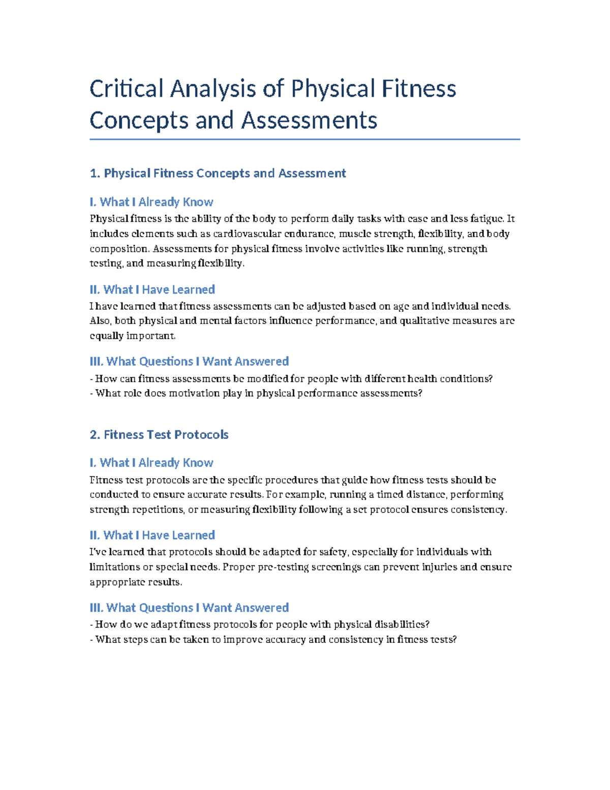 Simple Fitness Concepts Analysis - Critical Analysis of Physical ...