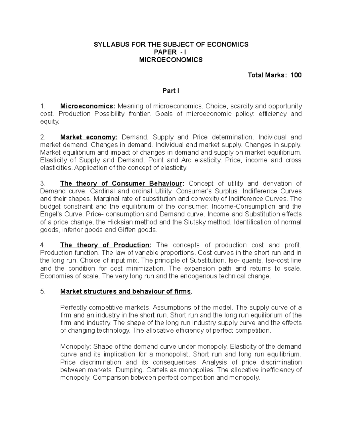 Economics principles with basic ideas - SYLLABUS FOR THE SUBJECT OF ...