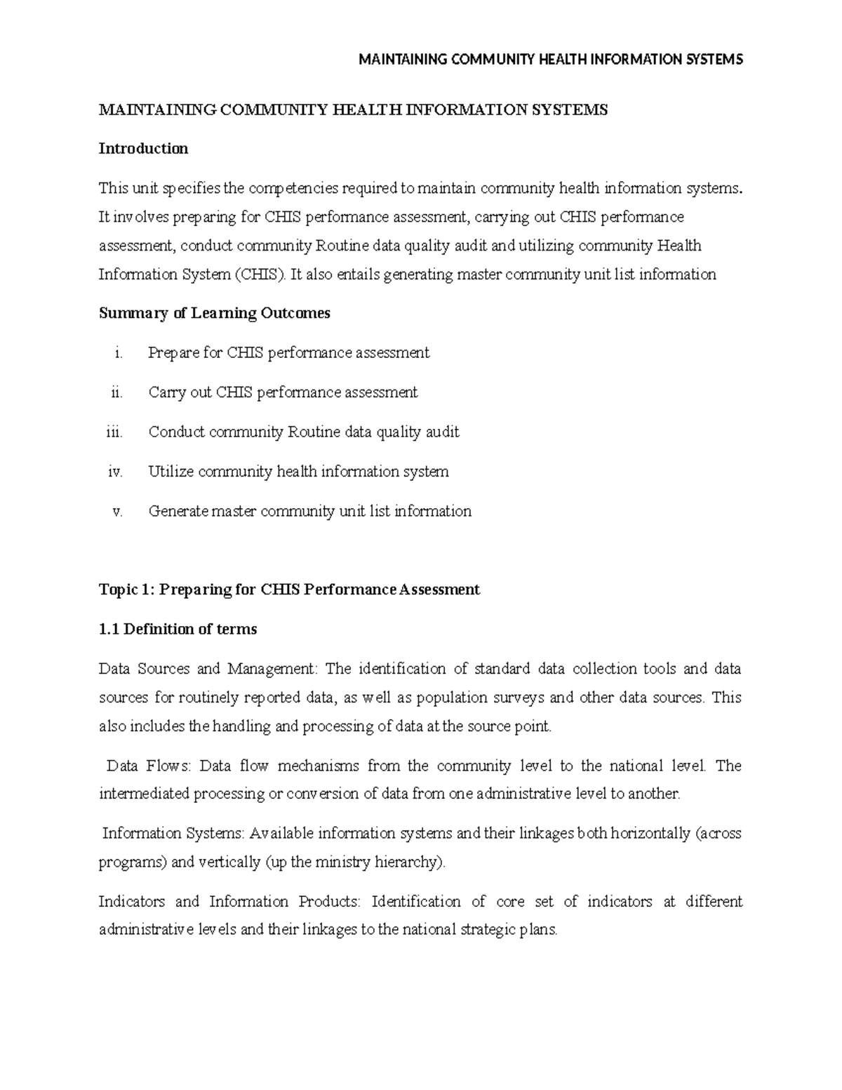 Mchis Update - MAINTAINING COMMUNITY HEALTH INFORMATION SYSTEMS ...