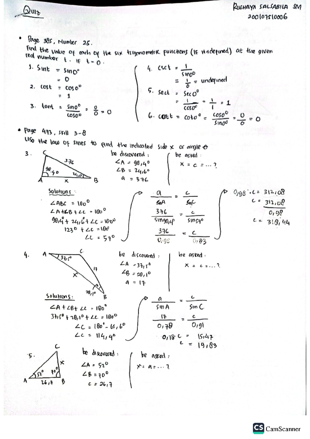 Math task trigonometry - Basic mathematic - CamScanner CamScanner - Studocu