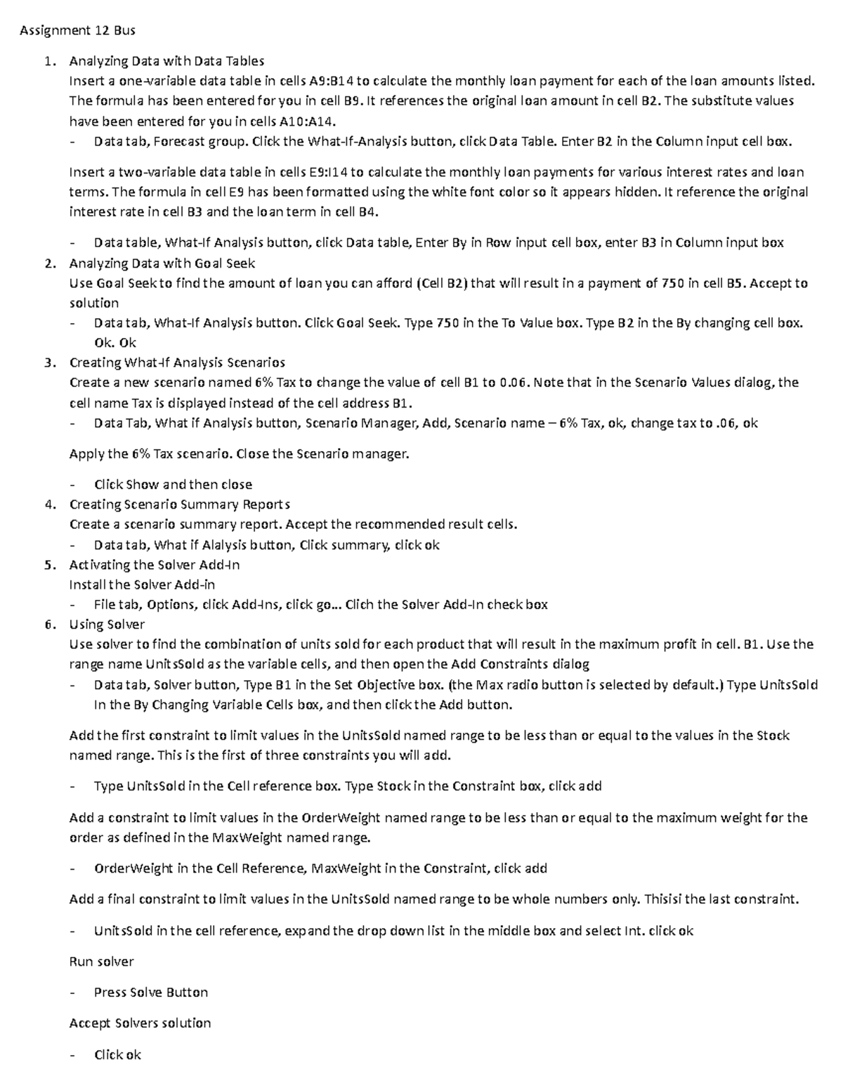 BUSI 221 Assignment 12 - Questions and answers for Chapter 12 - Assignment 12 Bus Analyzing Data ...