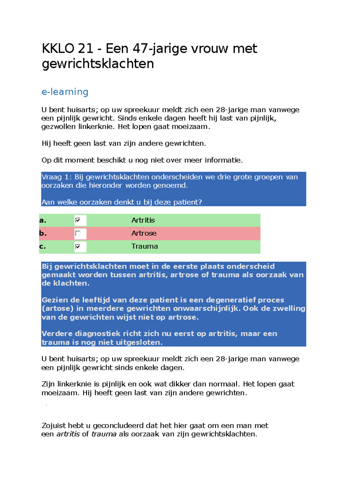 KKLO 21 - Een 47-jarige vrouw met gewrichtsklachten - KKLO 21 Een vrouw ...