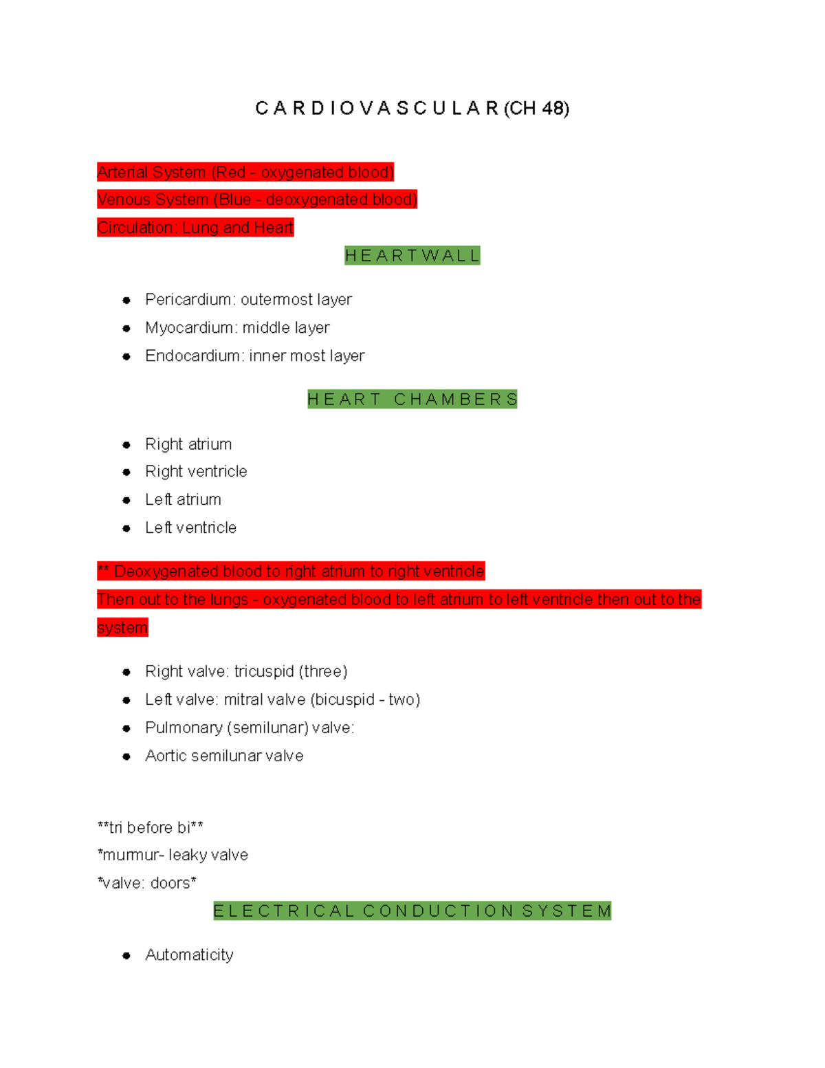 Cardiac Notes - C A R D I O V A S C U L A R (CH 48) Arterial System ...