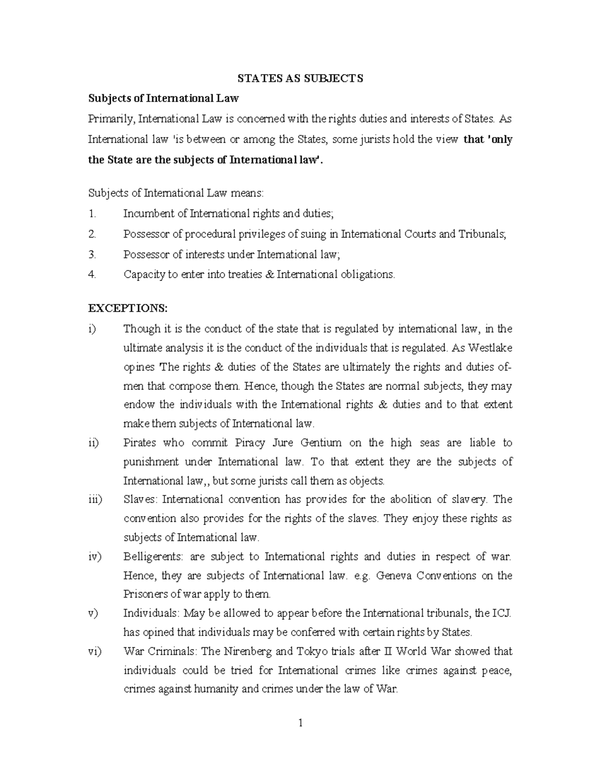 States AS Subjects - STATES AS SUBJECTS Subjects of International Law ...