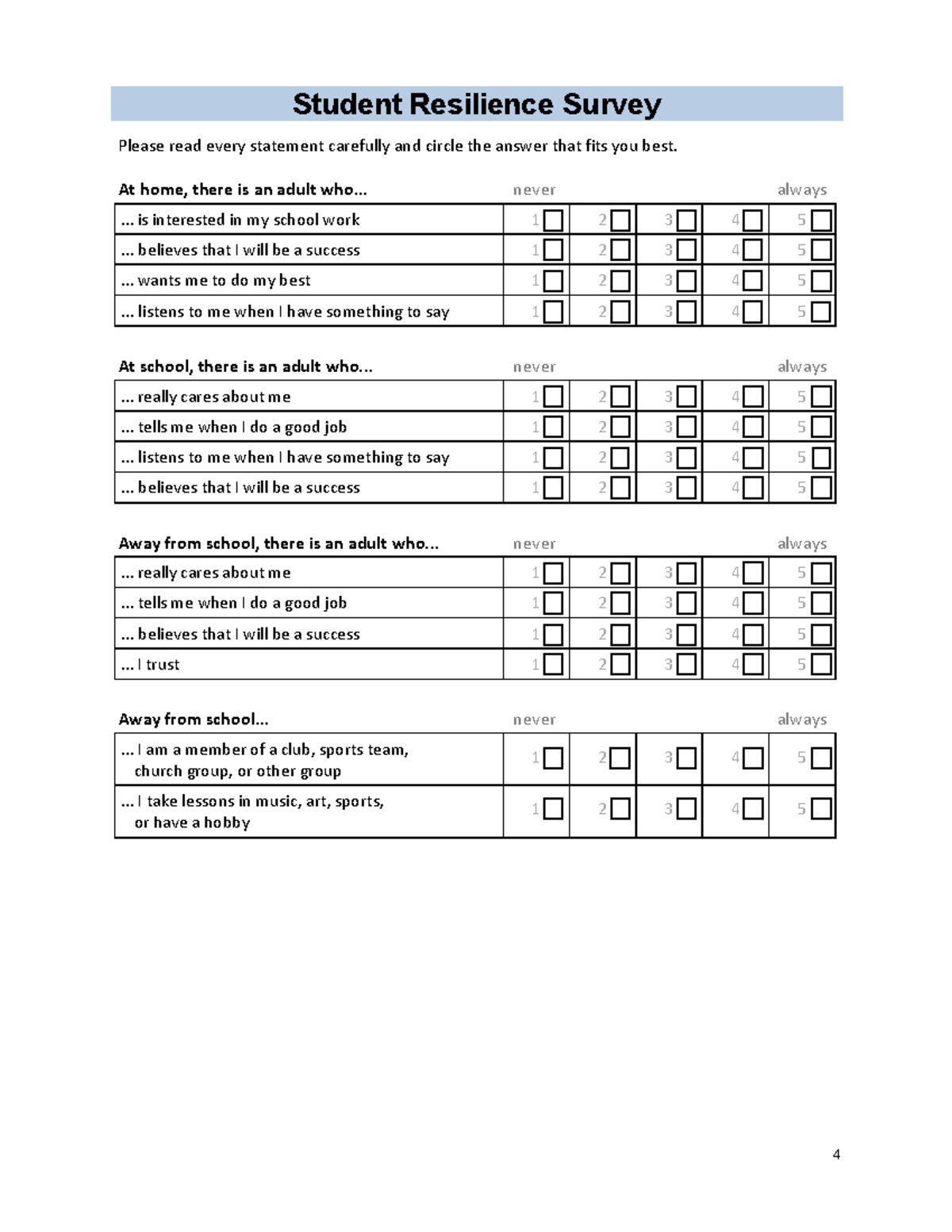 Student resilience survey interactive pdf - 4 Student Resilience Survey ...