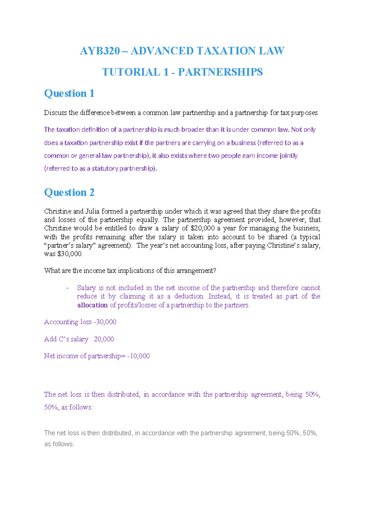 AYB320 Tutorial Notes - AYB320 – ADVANCED TAXATION LAW TUTORIAL 1 ...