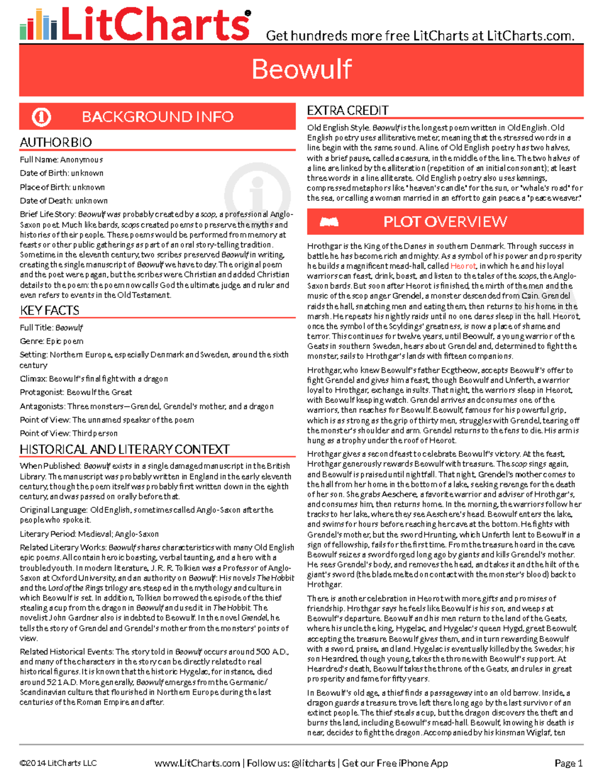 Lecture notes, lectures 1 - beowulf - Get hundreds more free LitCharts ...