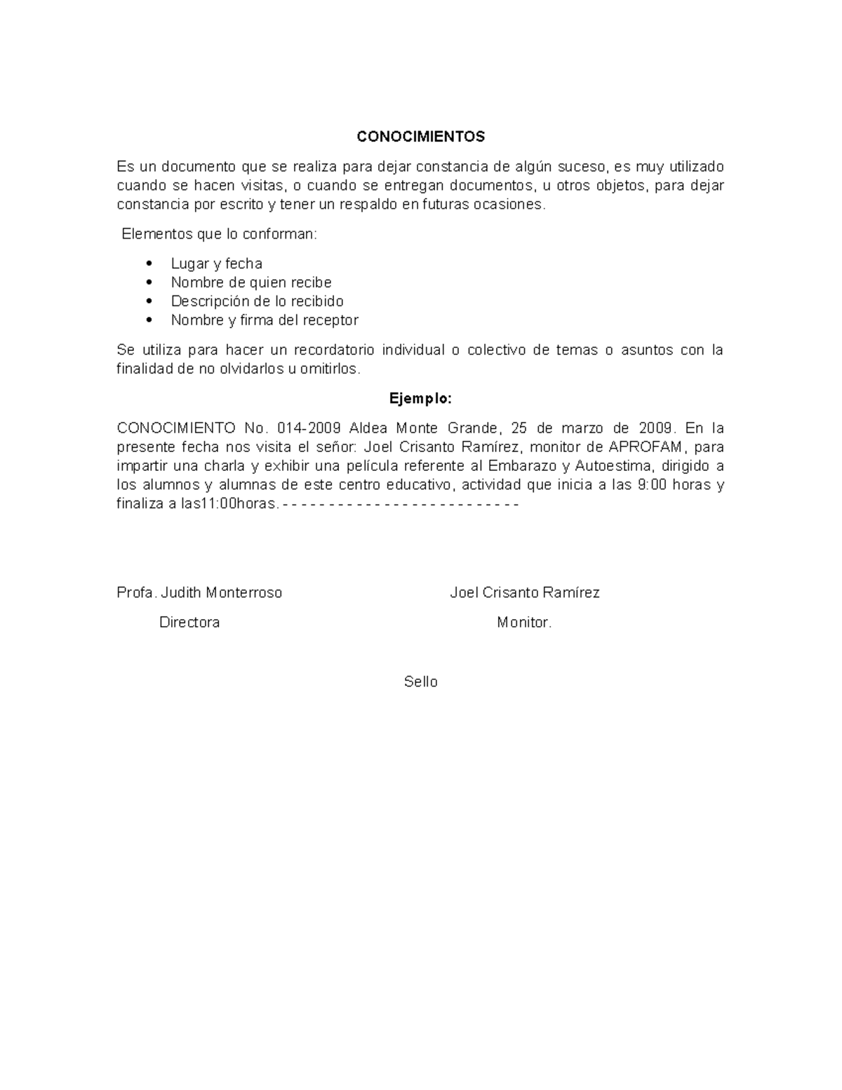 Modelo DE Conocimiento - CONOCIMIENTOS Es un documento que se realiza para dejar constancia de ...