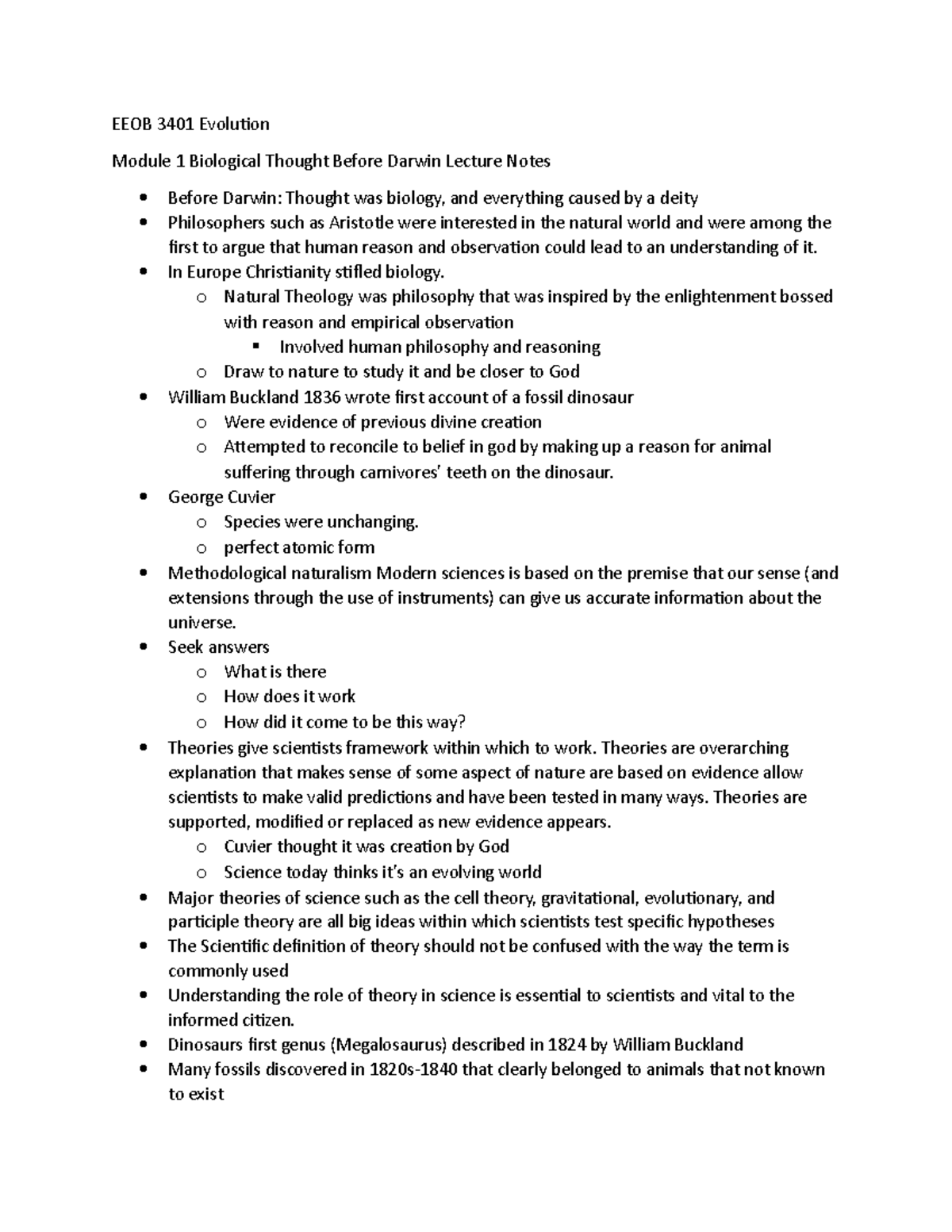 EEOB 3401 Evolution - Lecture notes 1-15 - EEOB 3401 Evolution Module 1 ...
