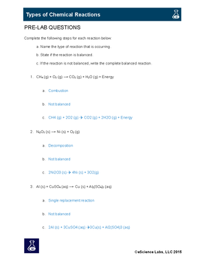 Types of Matter eScience Labs - PRE-LAB QUESTIONS 1. Name two homogeneous mixtures and two - Studocu