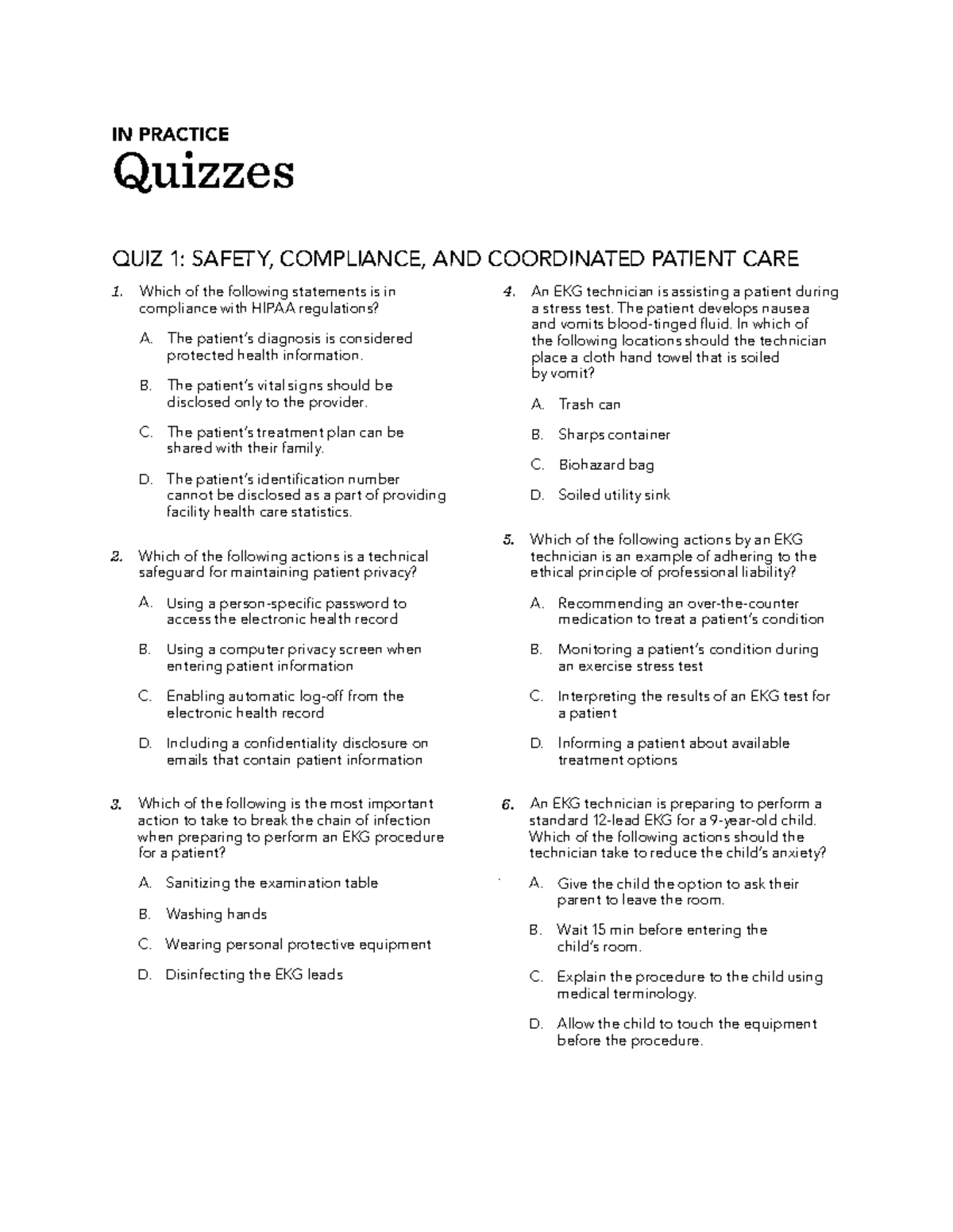 CET - Study Quizzes - CET EXAM- EKG CERT - IN PRACTICE Quizzes QUIZ 1 ...