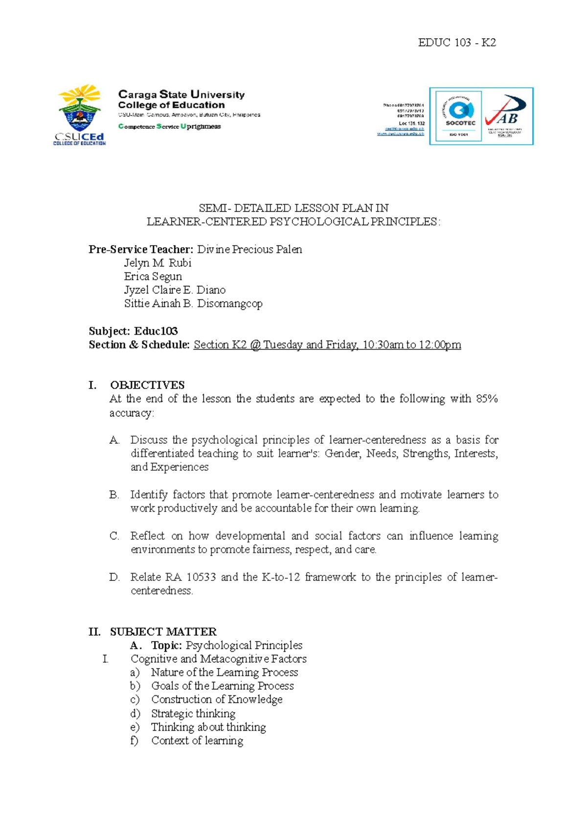 SDLP-Group 1-Psychological-Principles - SEMI- DETAILED LESSON PLAN IN ...