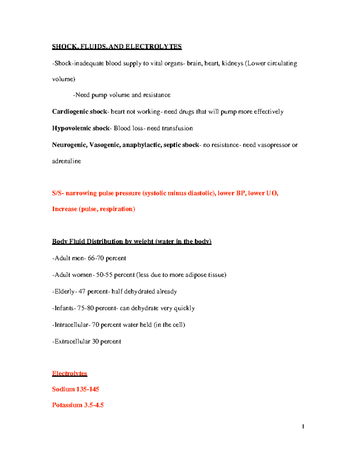 Shock, Fluids, AND Electrolytes - SHOCK, FLUIDS, AND ELECTROLYTES ...