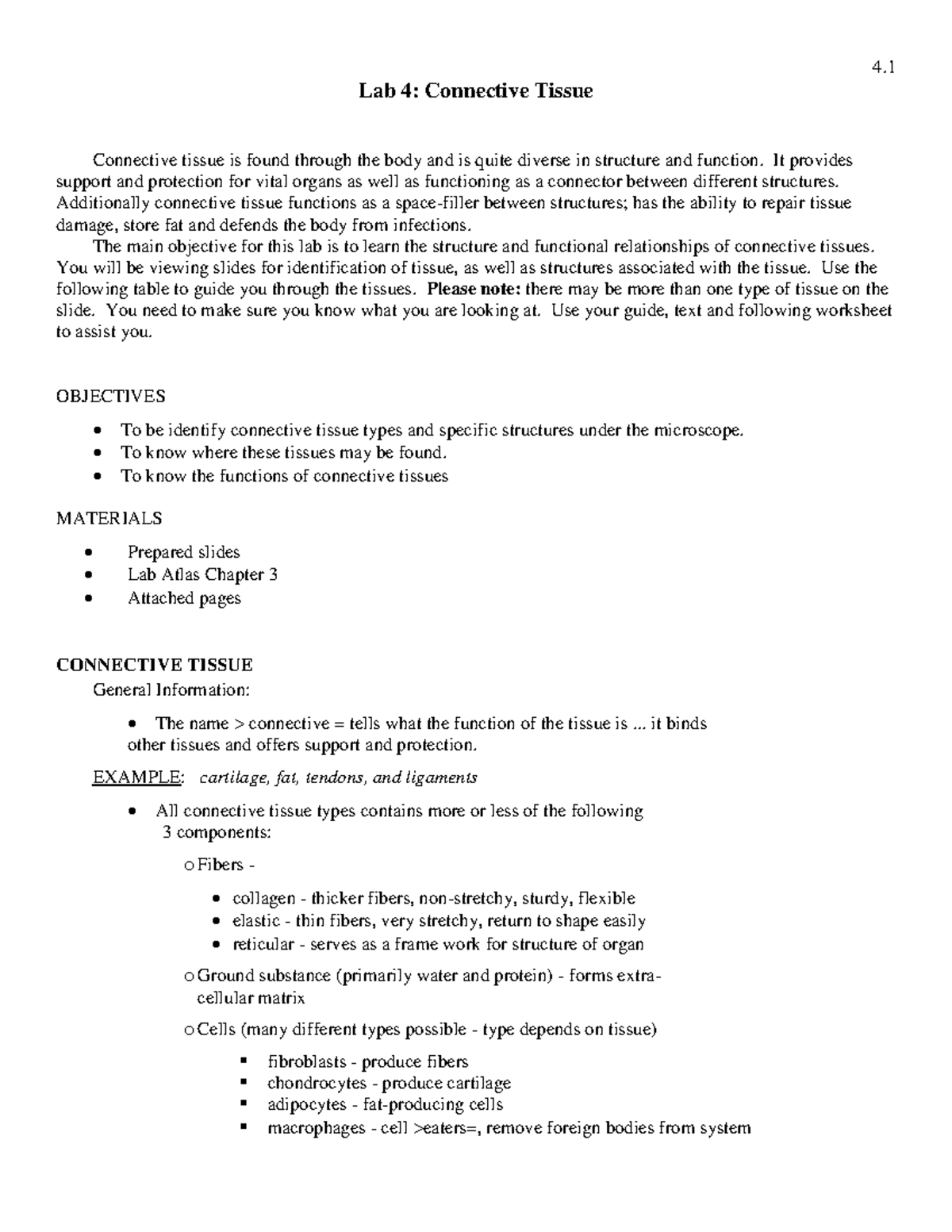 Lab 4- Connective Tissue - 4. Lab 4: Connective Tissue Connective ...