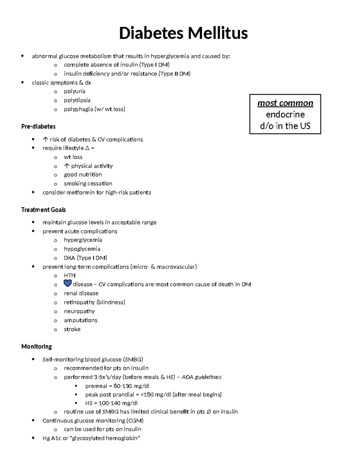 Diabetes Notes - Diabetes Mellitus abnormal glucose metabolism that ...