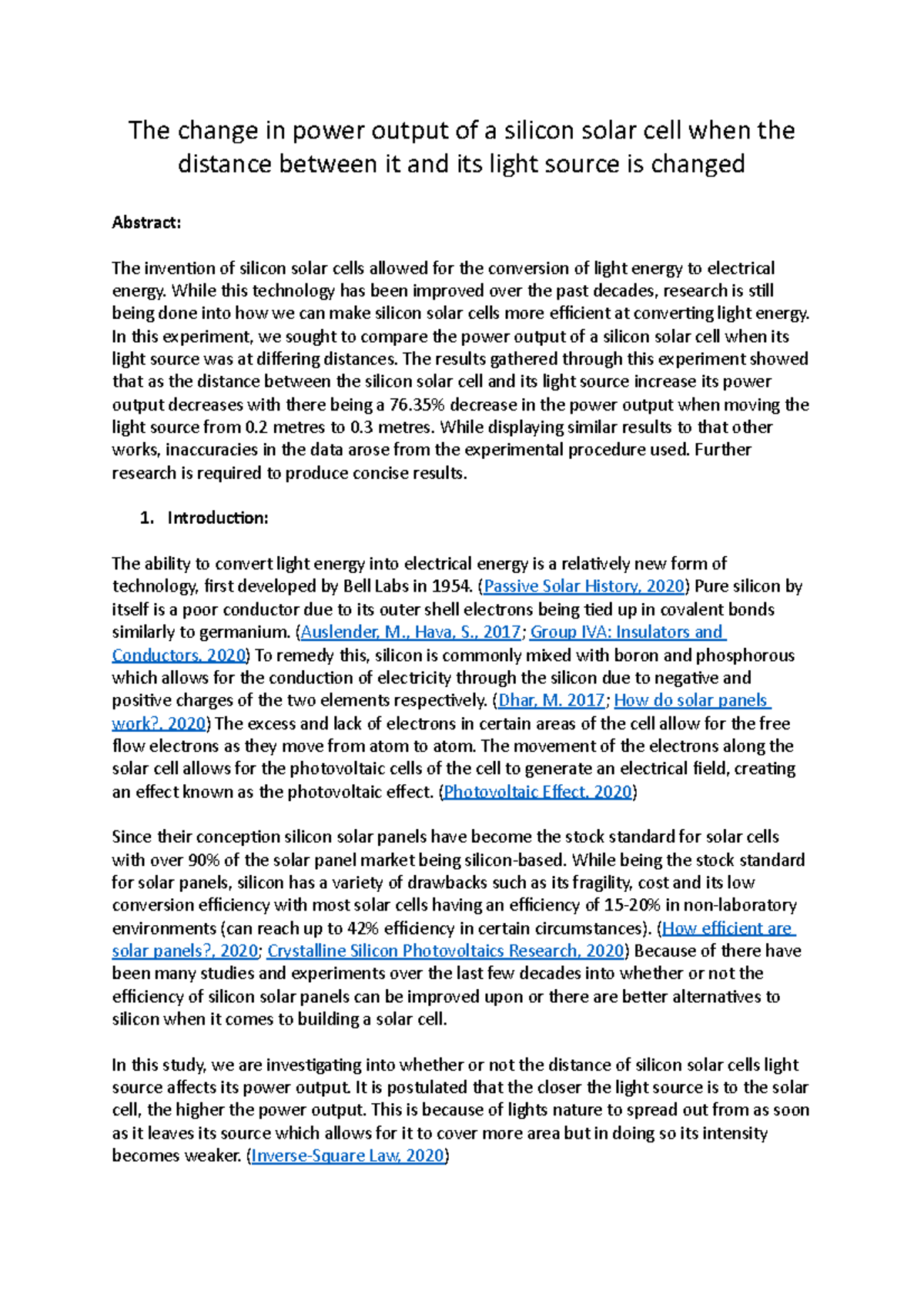 Solar Cell Report - Final - The change in power output of a silicon ...