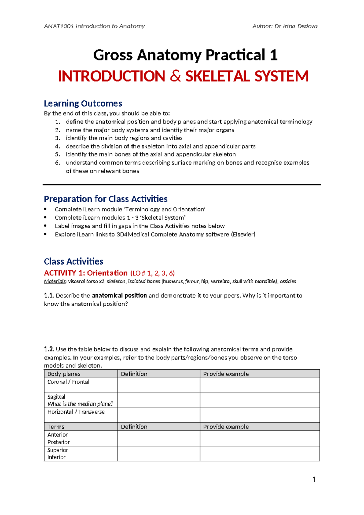 Gross ANAT Practical 01 Skeletal SYS Final - Gross Anatomy Practical 1 ...