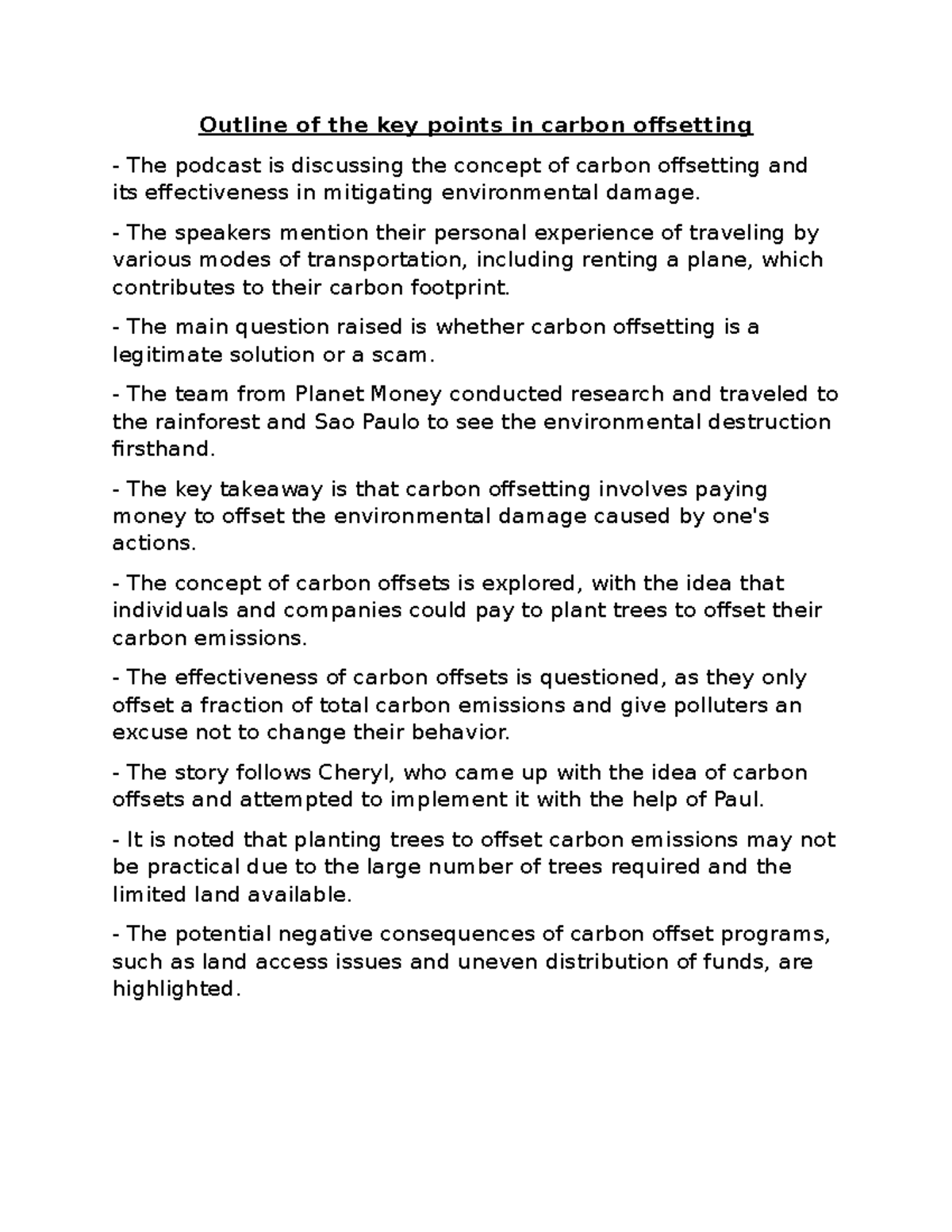 Note-Taking from Podcast - Outline of the key points in carbon ...