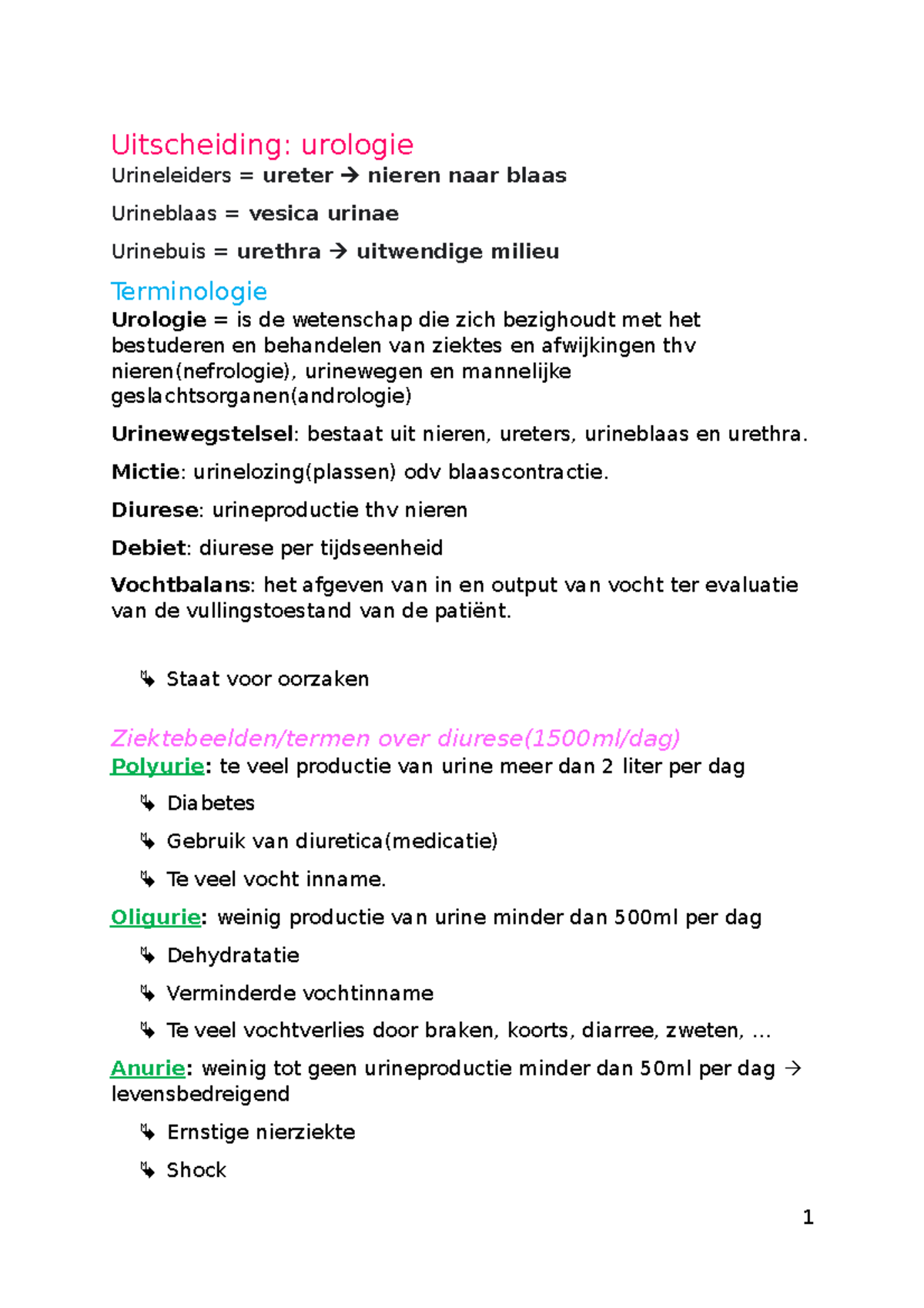 Uitscheiding - Hele cursus + pp - Uitscheiding: urologie Urineleiders ...