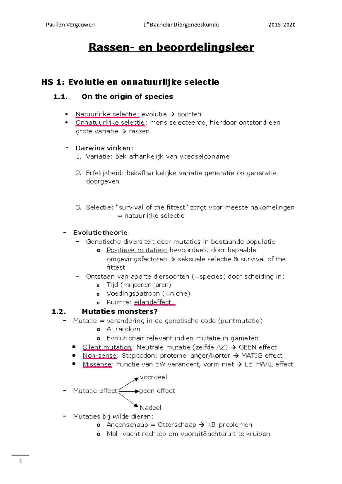 Samenvatting rassenleer - Rassen- en beoordelingsleer HS 1: Evolutie en ...