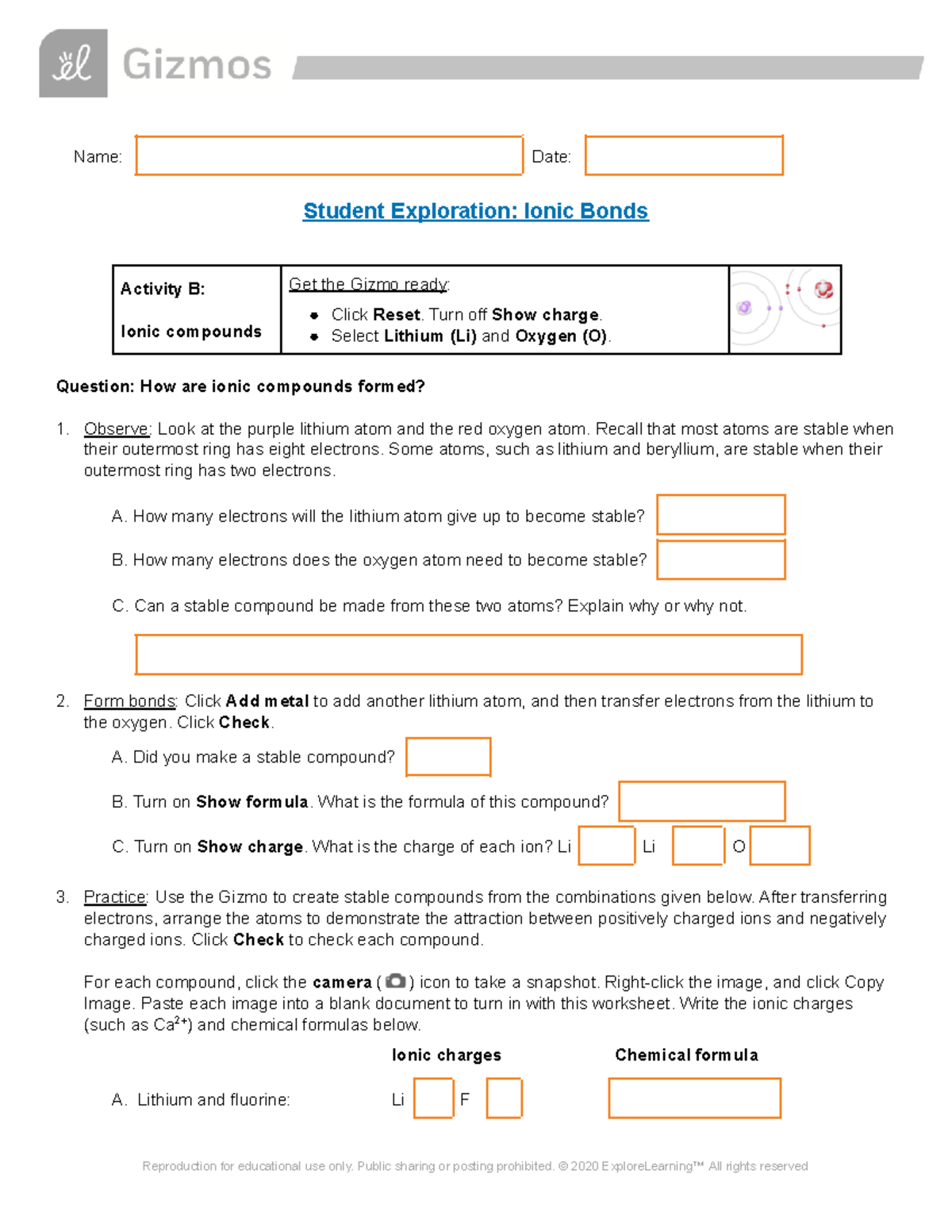 Copy of Activity B Ionic Compounds - Name: Date: Student Exploration ...