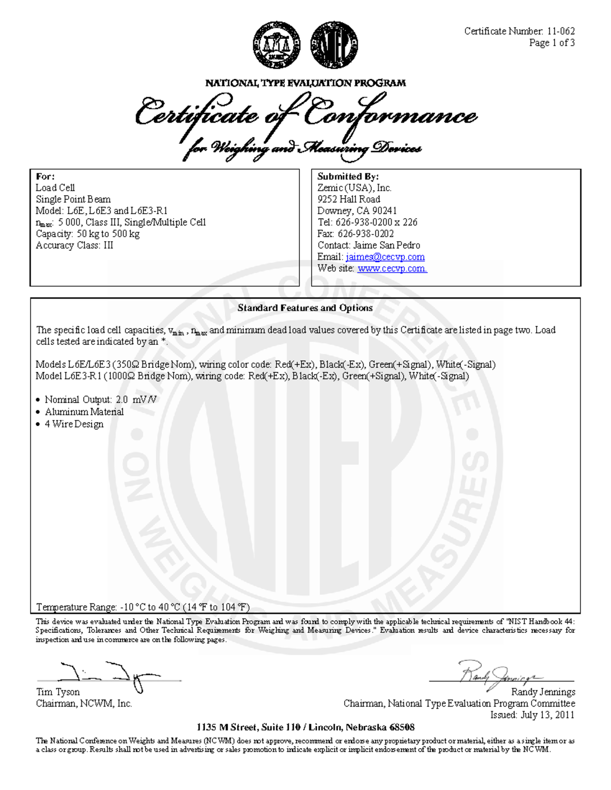 L6E NTEP Certificate - The International Organization of Legal ...