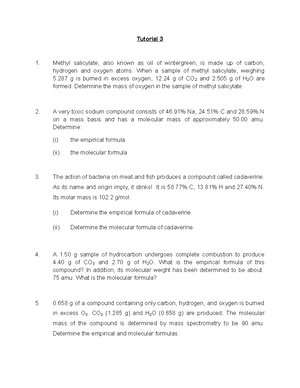 Tutorial 1 - it is an introduction about the first year chemistry ...