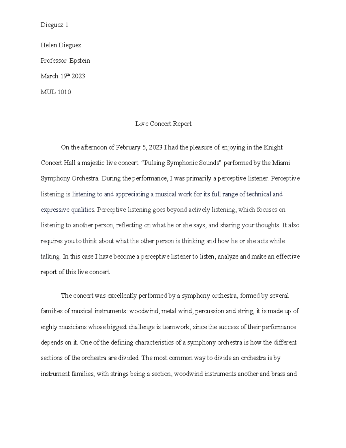 Live concert report - essay - Dieguez 1 Helen Dieguez Professor Epstein ...