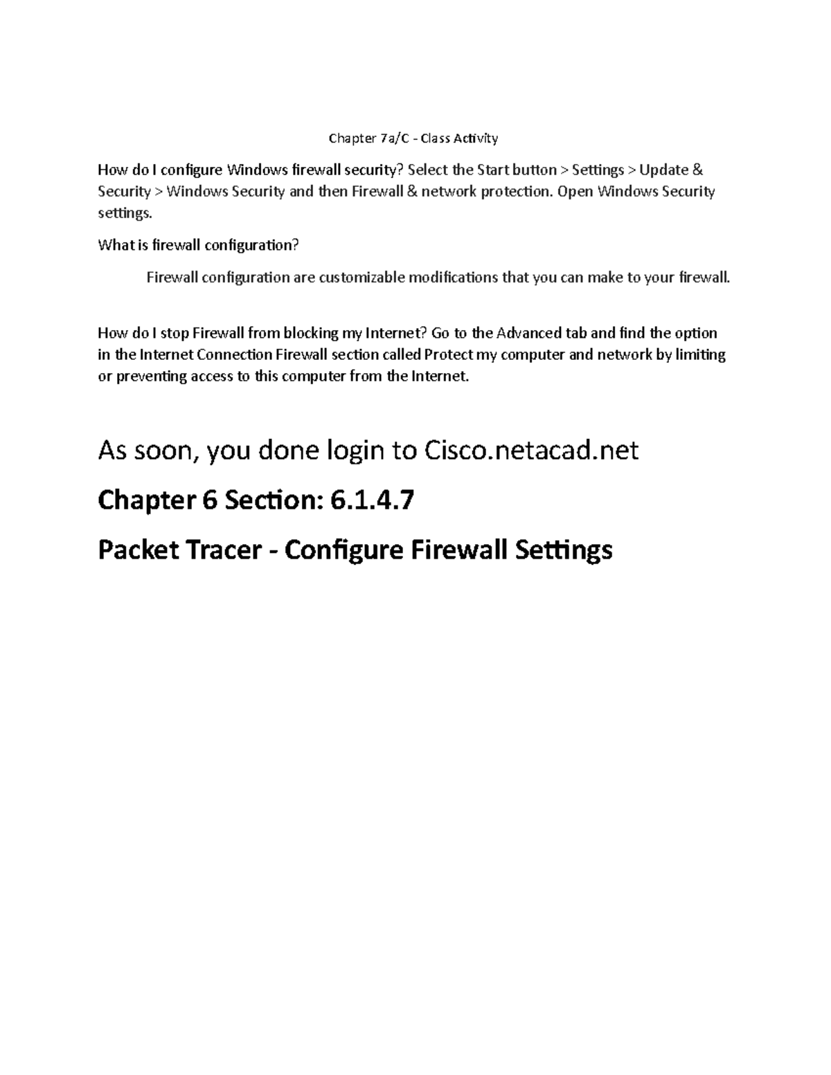 Chapter 7a-C Th Class Activity - Chapter 7a/C - Class Activity How do I ...