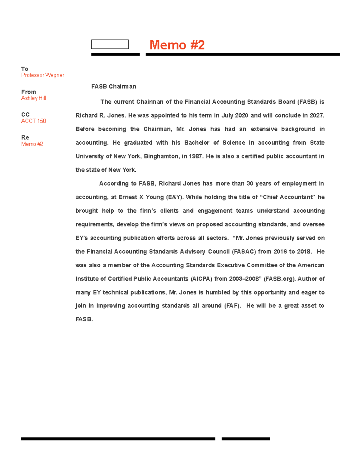 Memo2 final - Grade: a - Memo FASB Chairman The current Chairman of the ...
