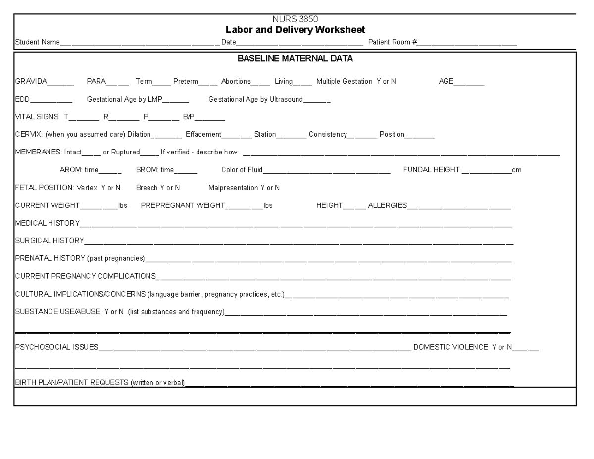 Labor and Delivery Care Plan 2018 - Student - Studocu