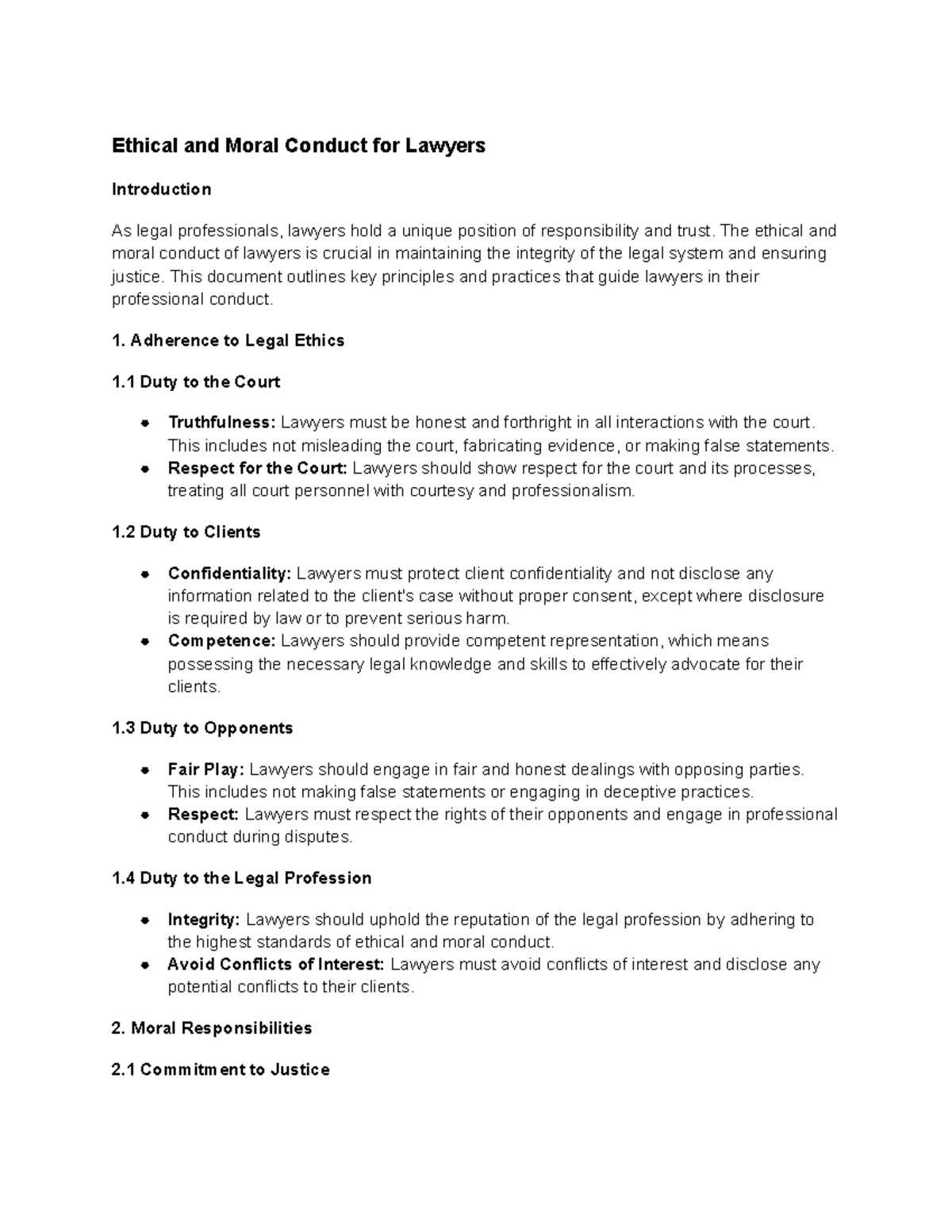 Ethical and Moral Conduct for Lawyers - Ethical and Moral Conduct for ...