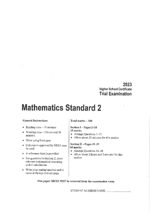 2024 Standard Mathematics Assessment Task Two - HSC Mathematics ...