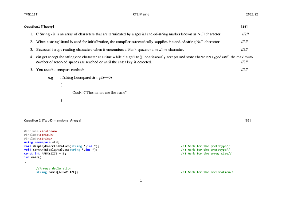 TPG111T CT2 Memo A 2022 - TPG111T CT2 Memo 2022 S 1 Question1 [Theory ...