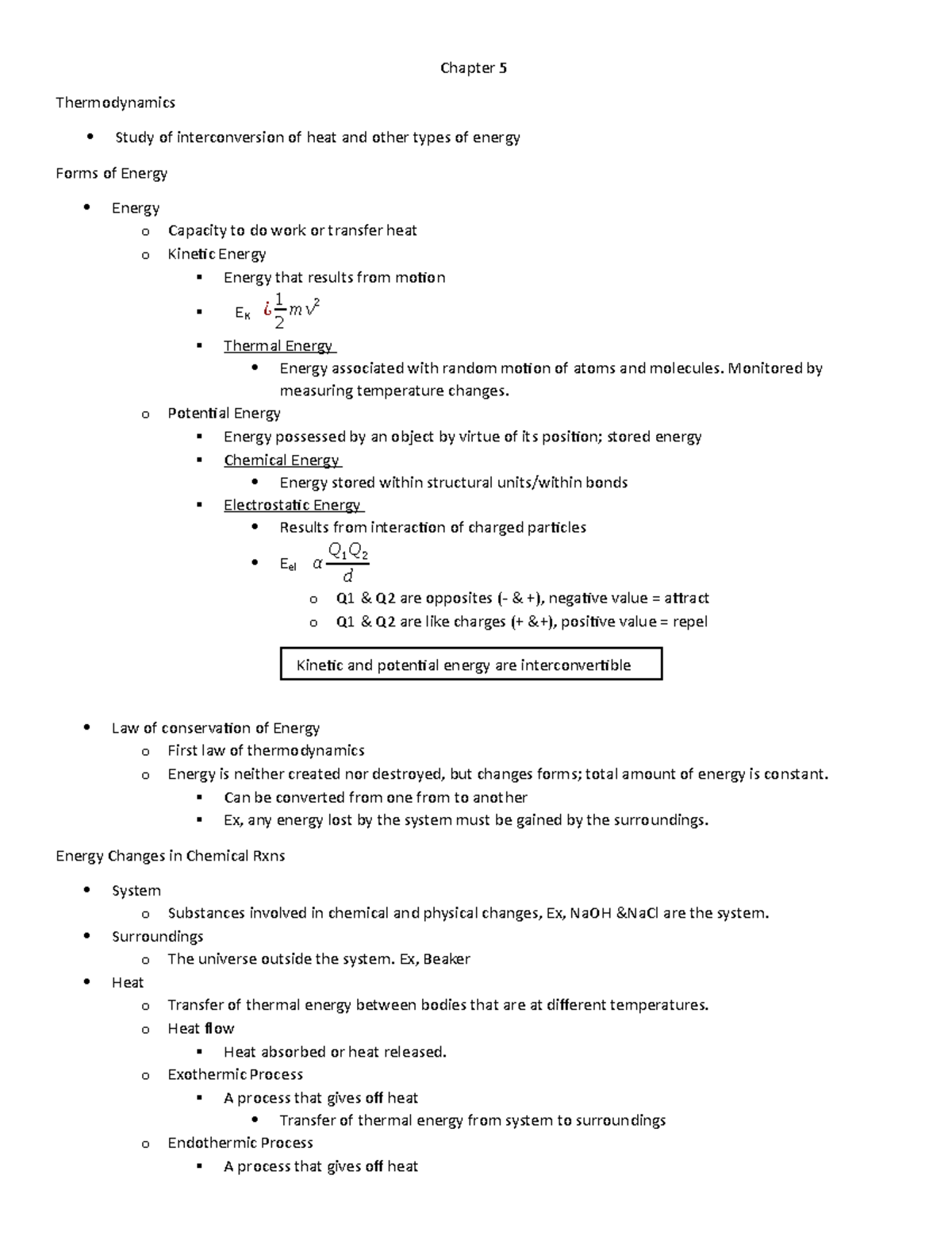 Chapter 5 notes - Chapter 5 Thermodynamics Study of interconversion of ...