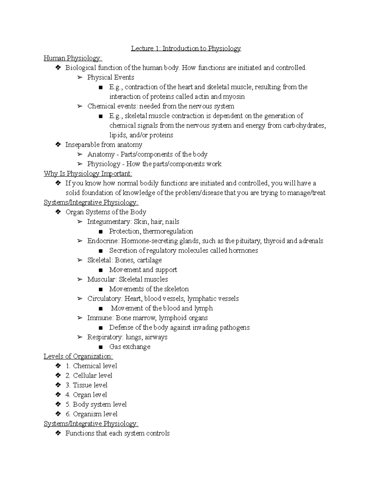 Lecture 1 Introduction to Physiology - Lecture 1: Introduction to ...