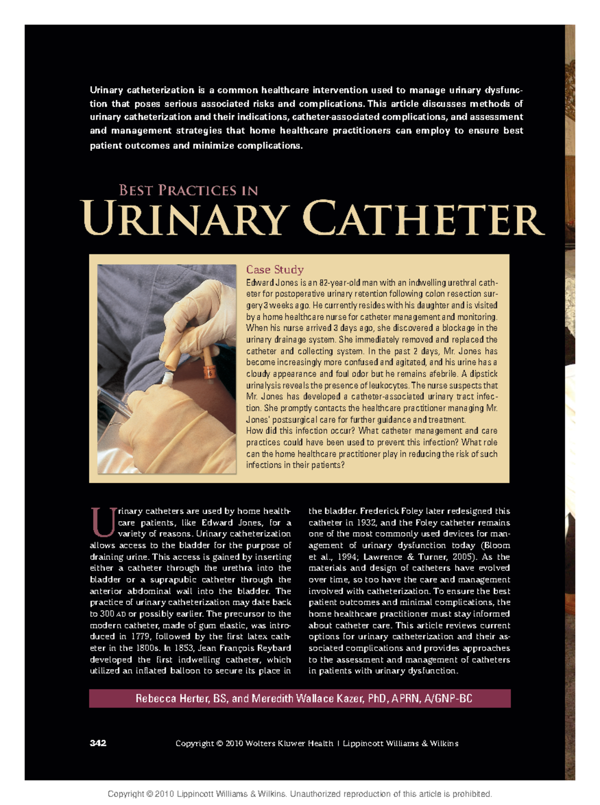 Urinary Cath - Best Practices in Urinary Catheter Care - 342 Copyright ...