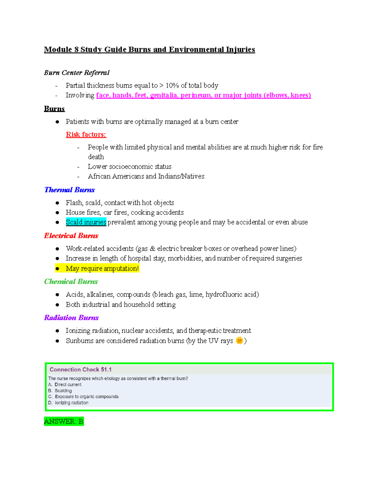 Module 8 Study Guide Burns and Environmental Injuries - Progressive ...