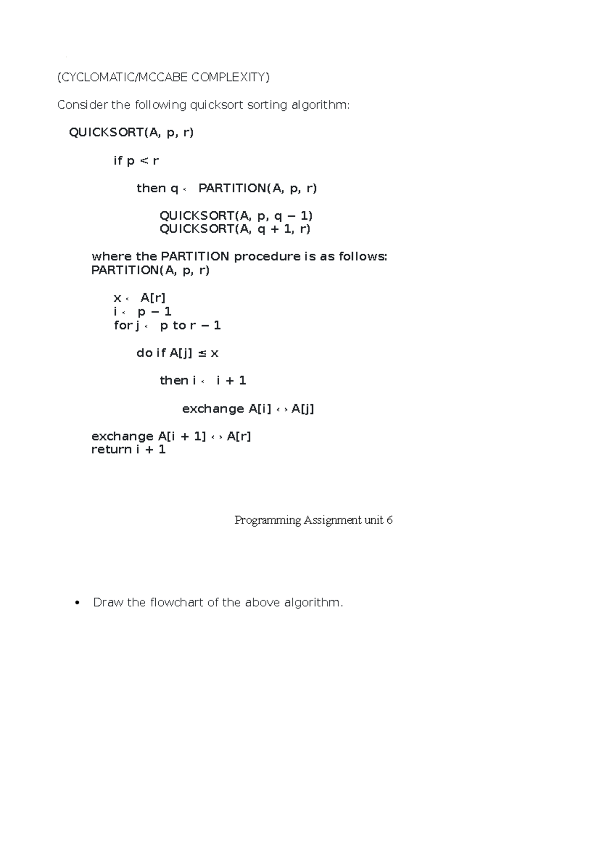 Programming Assignment - Calculate the cyclomatic complexity of the above algorithm VLI (G ...