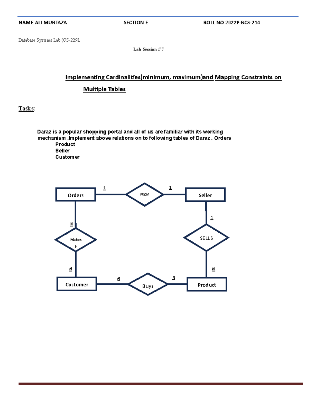 Lab7 - ALI DB - this is a lab file - NAME ALI MURTAZA SECTION E ROLL NO 2022F-BCS- 214 Database ...