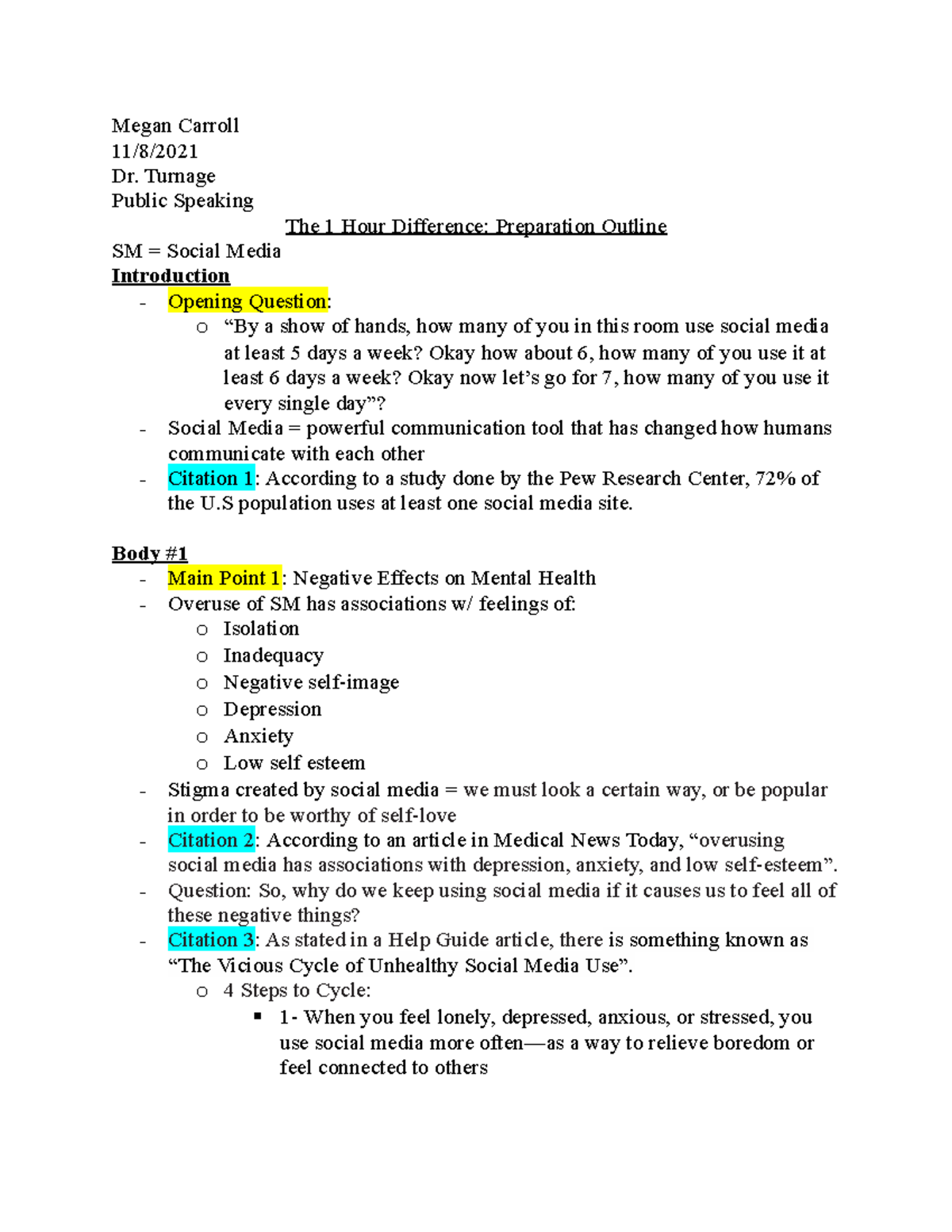 Speech #3 PREP Outline - Megan Carroll 11/8/ Dr. Turnage Public ...