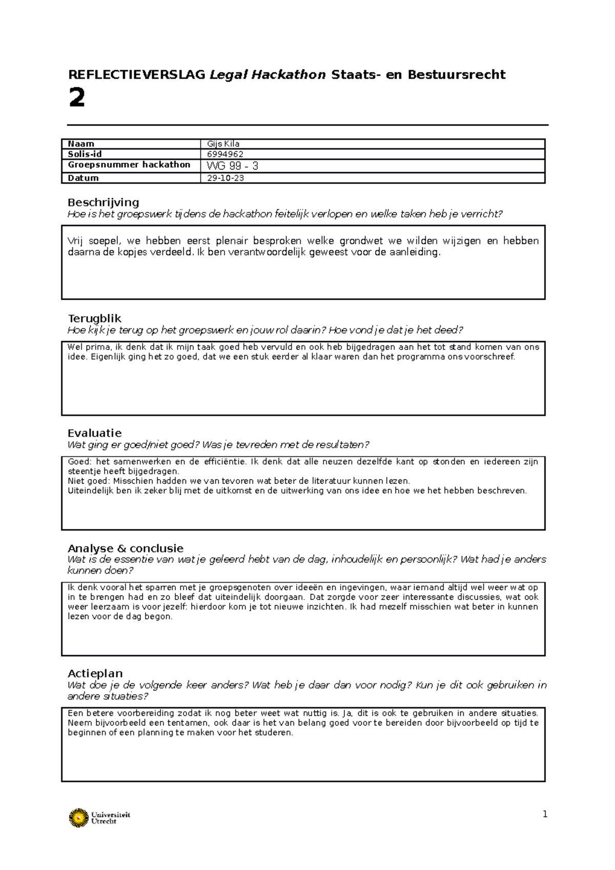 Format reflectieverslag - REFLECTIEVERSLAG Legal Hackathon Staats- en ...