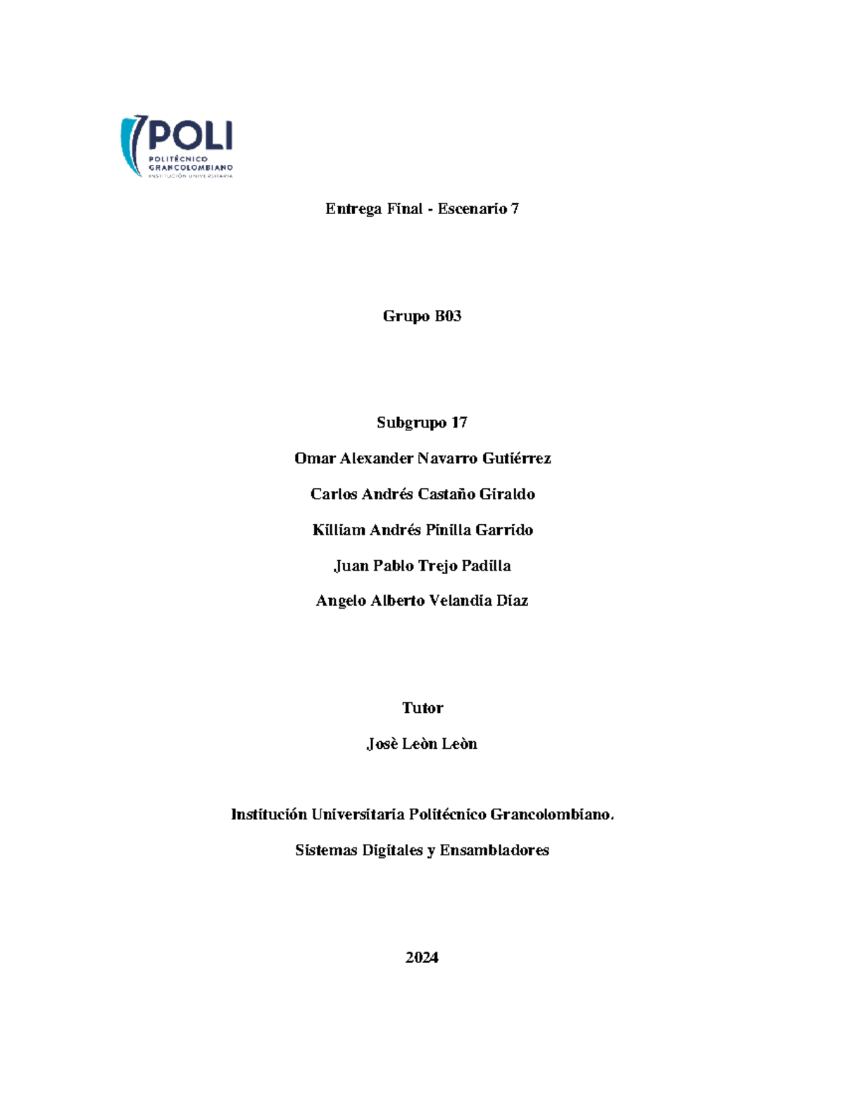 Entrega Final - Escenario 7 - Sistemas Digitales y Ensambladores 2024 Contenidos - Studocu